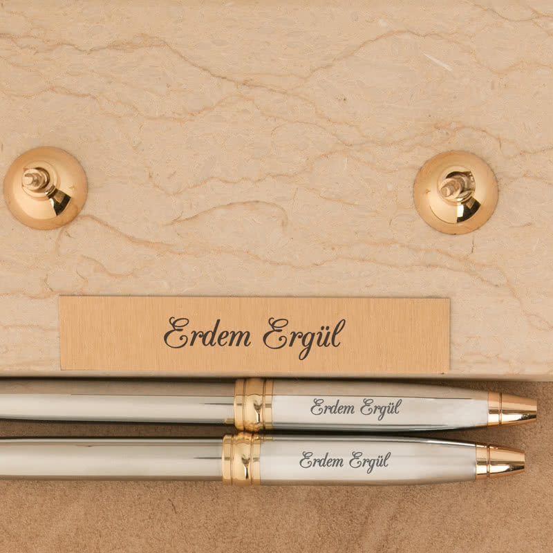 Kişiye Özel Kalemli Mermer İsimlik Seti | Hediye Sepeti